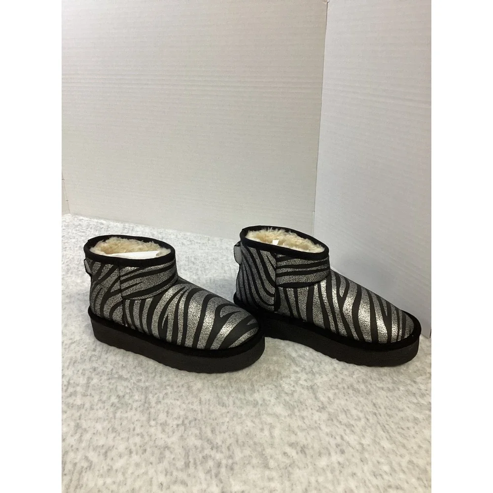 XIECIBOBO | Shoes | Comfy Silver Zebra Print Metallic Leather Platform ...